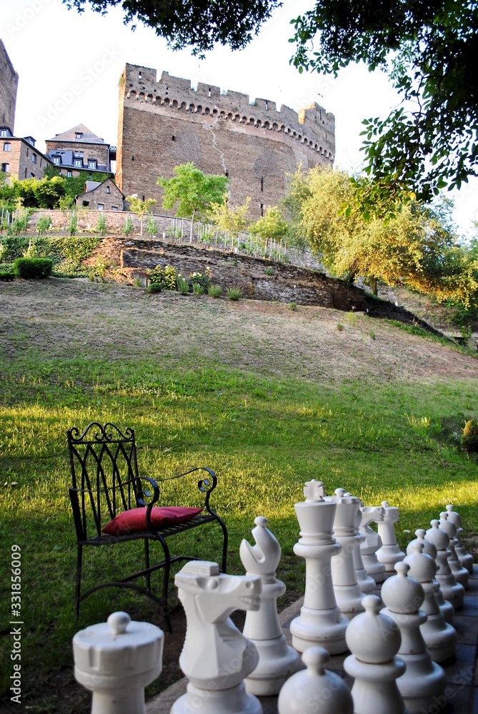 Giant outdoor chess set at Schönburg (Auf Schoenburg), a castle above ...