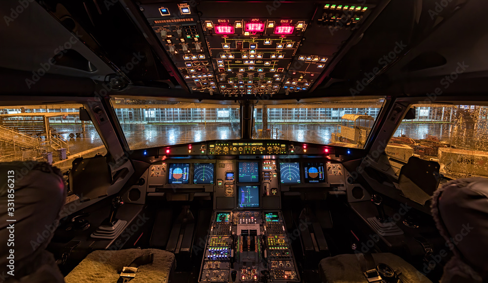 Airbus A320 flight deck warning light test. Stock Photo | Adobe Stock