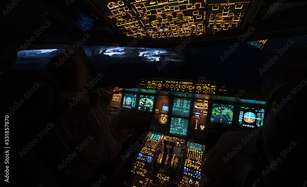 Lightning from the flightdeck of an Airbus A320 Stock Photo | Adobe Stock