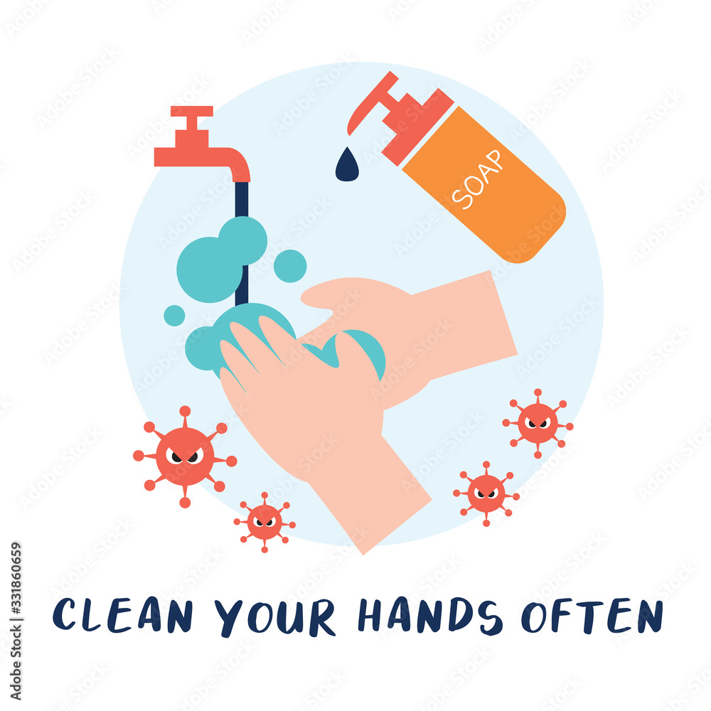 Clean your hands often, Poster design for safe protection from ...