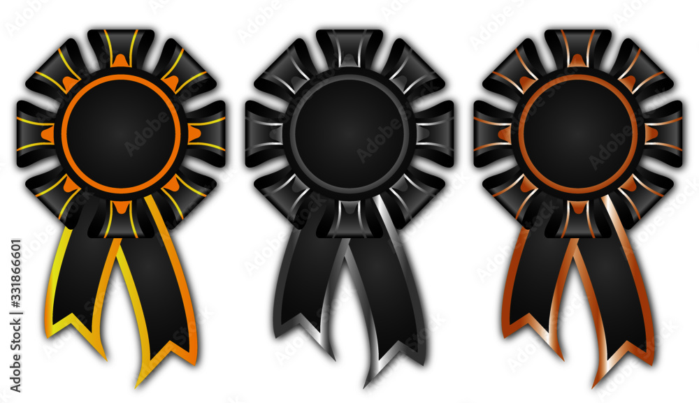 Set of Medals. Gold Silver Bronze. Champion 1st rank 2nd rank 3rd rank ...