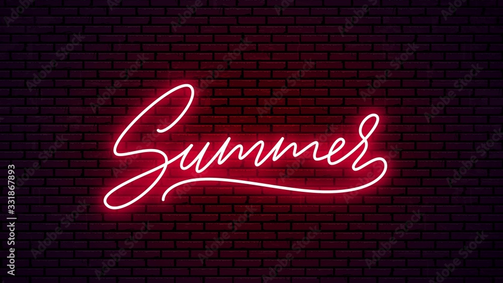 Summer neon hand drawn lettering. Ready glowing signboard design ...