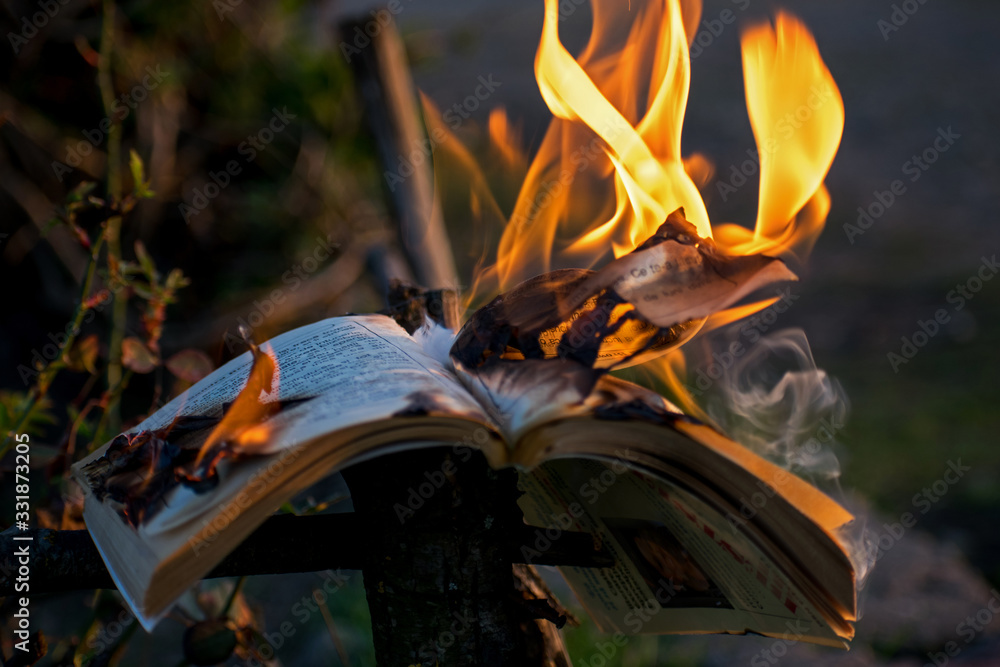 Burning book. Book with pages in flames. Conceptual image for culture ...