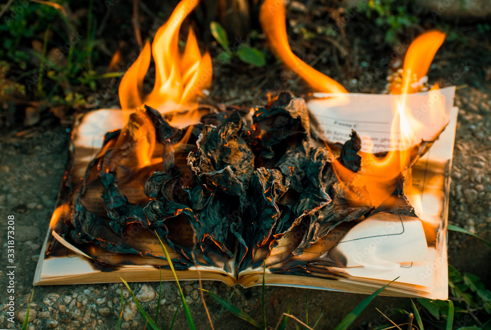 Book with pages in flames. Orange flame. Conceptual image for culture ...
