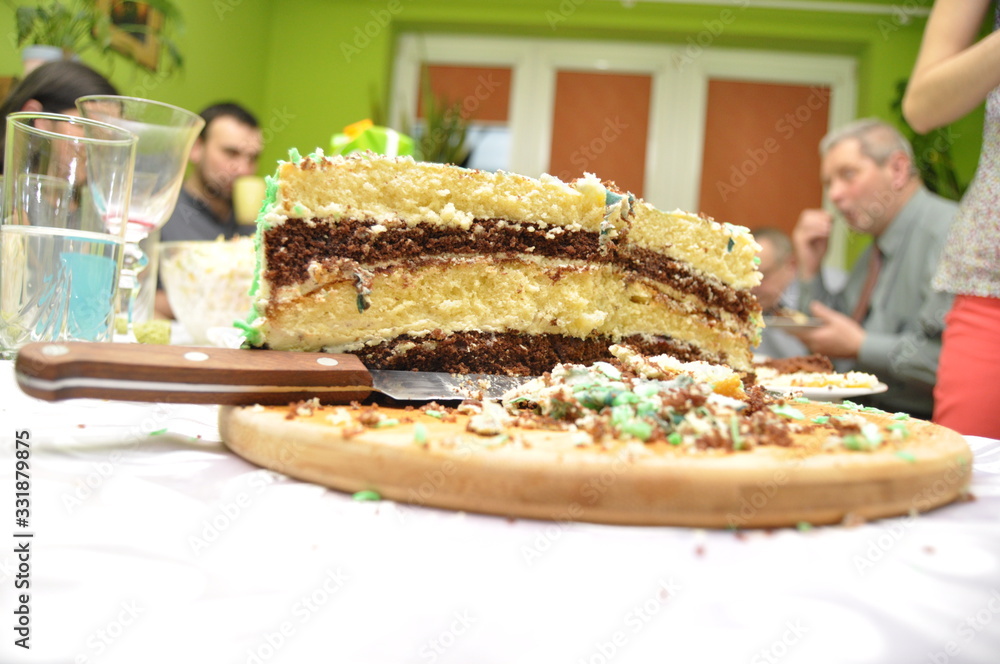 Birthday cake. Family gathering, celebration. Pastries and sweets ...