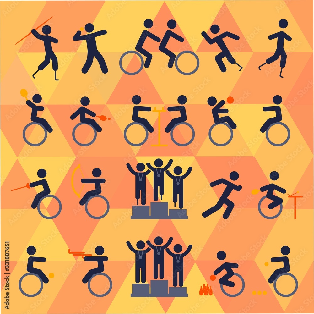Para-athlete icon set in color or people with disabilities on isolated ...