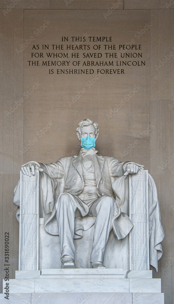 Abraham Lincoln Memorial with a surgical face mask as a symbol of the ...