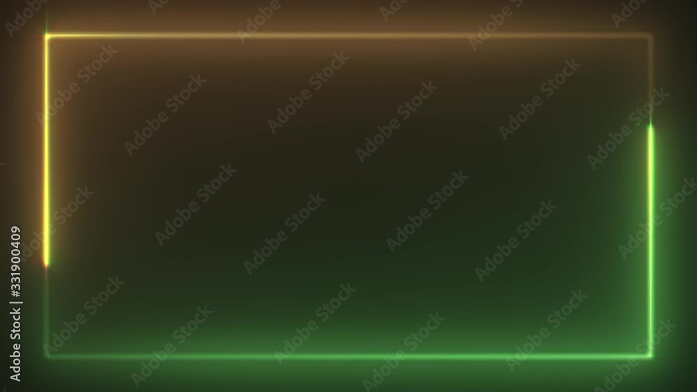 A rectangular frame made of two moving neon lights, their color ...