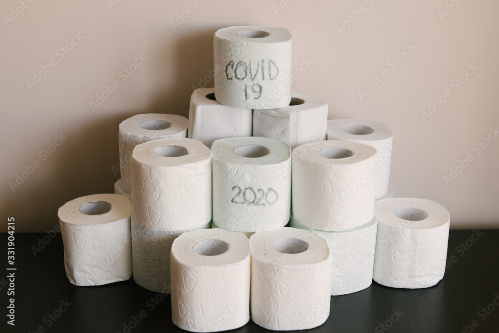 Toilet paper roll background with text toilet paper to 1 package per ...