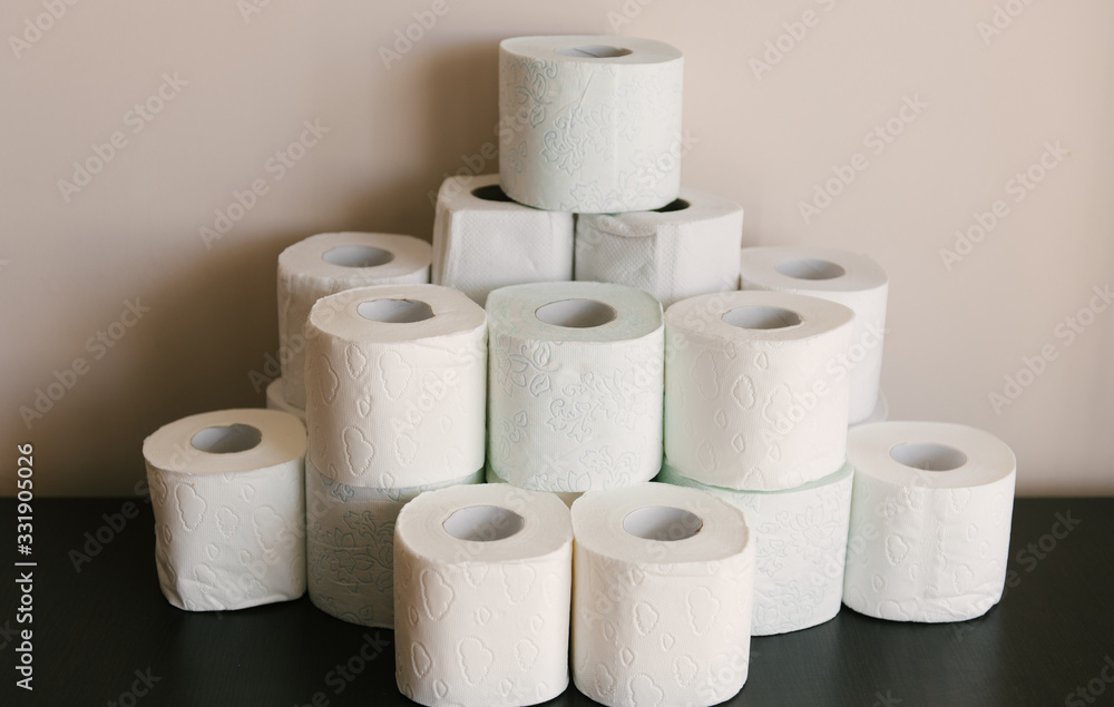 Toilet paper roll background with text toilet paper to 1 package per ...