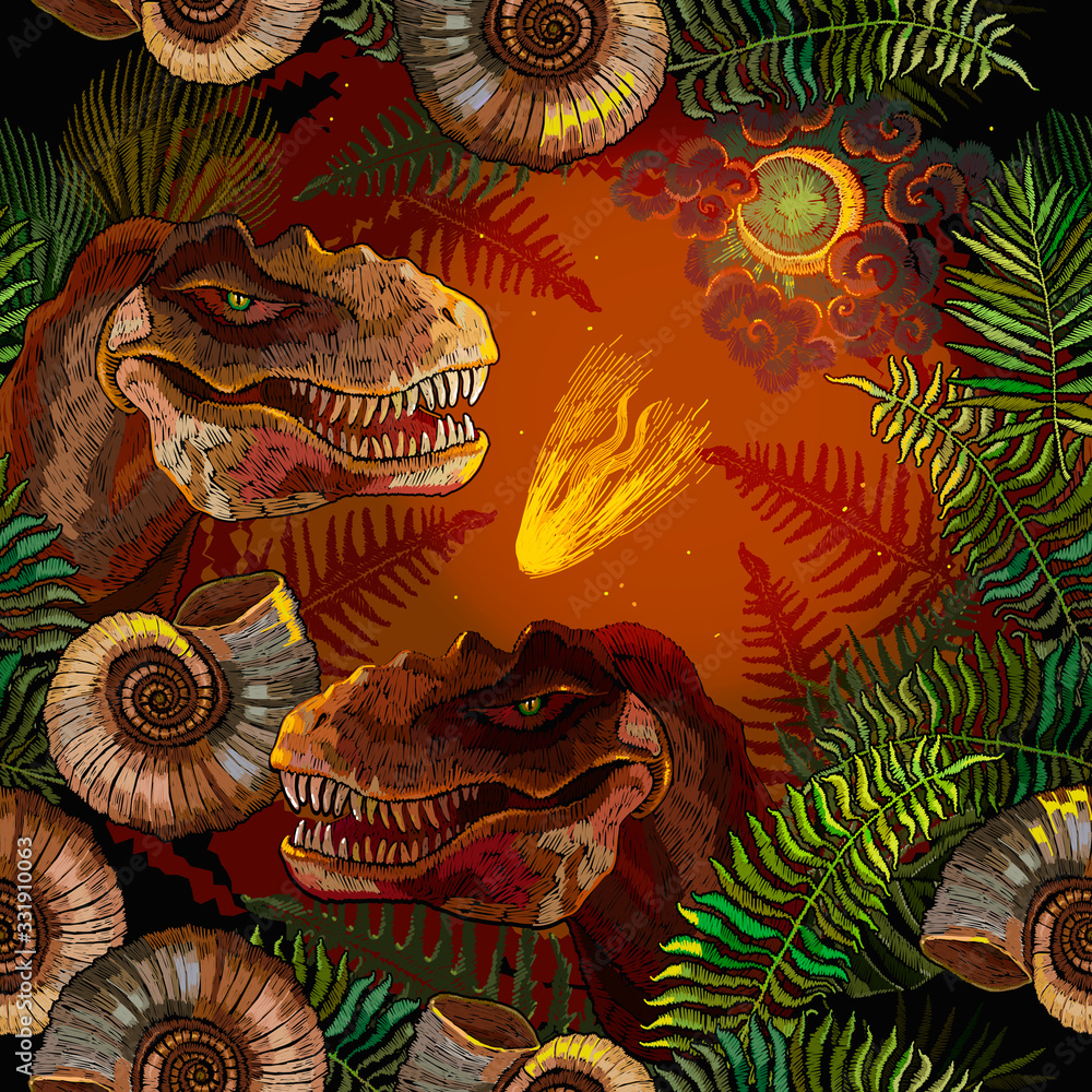 Vetor do Stock: Asteroid that wiped out the dinosaurs. Prehistoric life ...