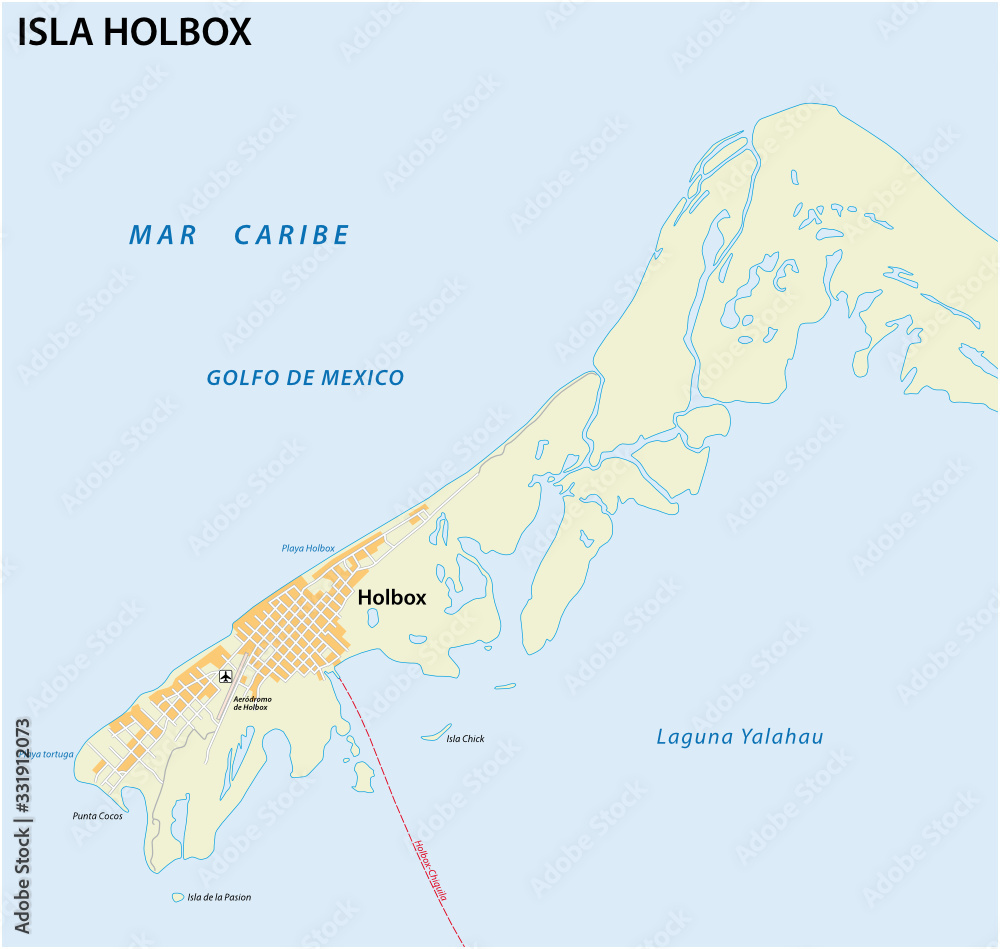Map of the Mexican holiday island of Holbox in the north of the Yucatan ...