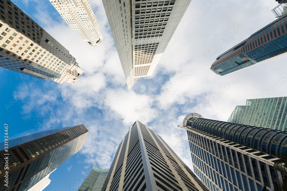 High office building on blue sky and clouds background Stock Photo ...