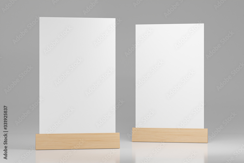 Menu frame standing on wood table isolated on white background with ...