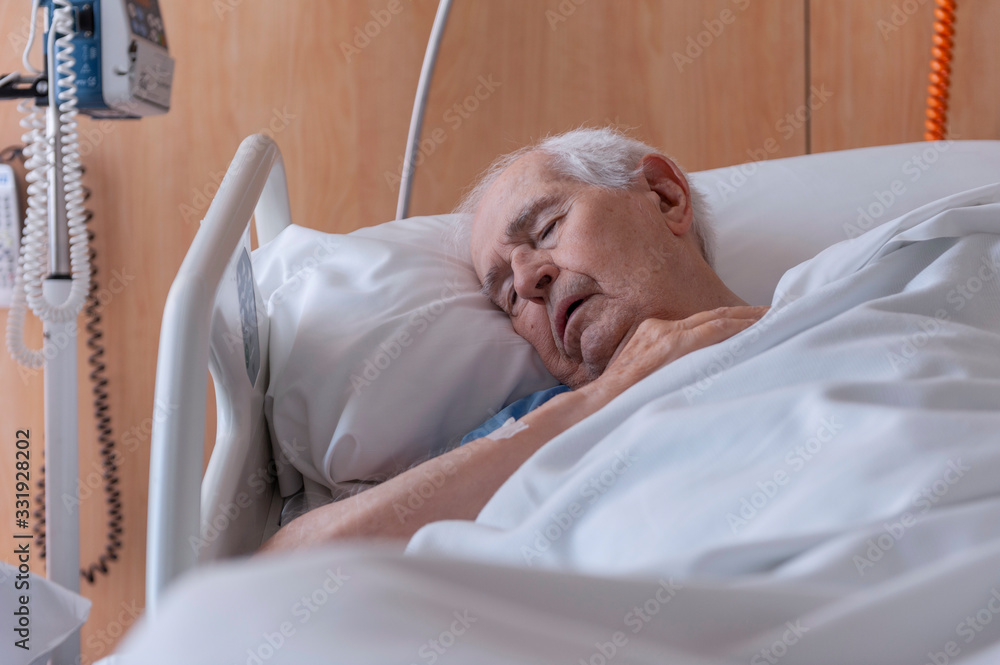 Old man, 90 years old, in a hospital bed, very ill Stock Photo | Adobe ...