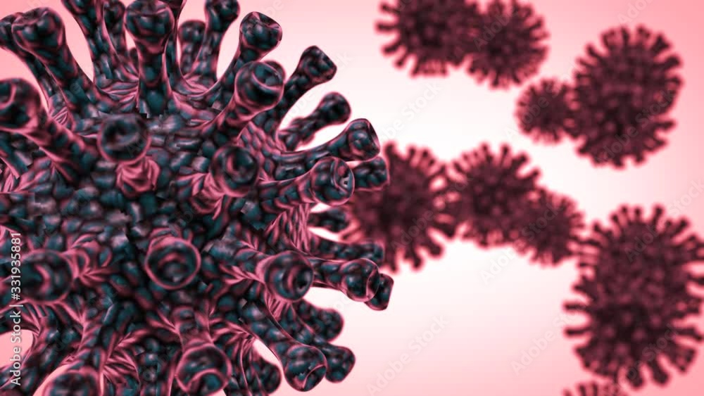 Coronavirus 2019-ncov flu infection 3D medical animation. Microscopic ...