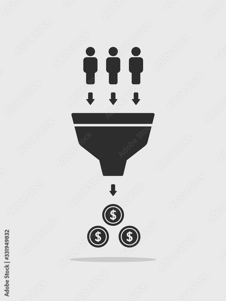 Sales funnel converting visitors to customers pictogram icon vector ...