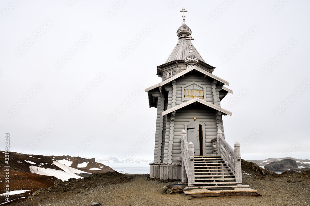 Holy Trinity church on King George Island near Bellingshausen Station, a Russian research ...