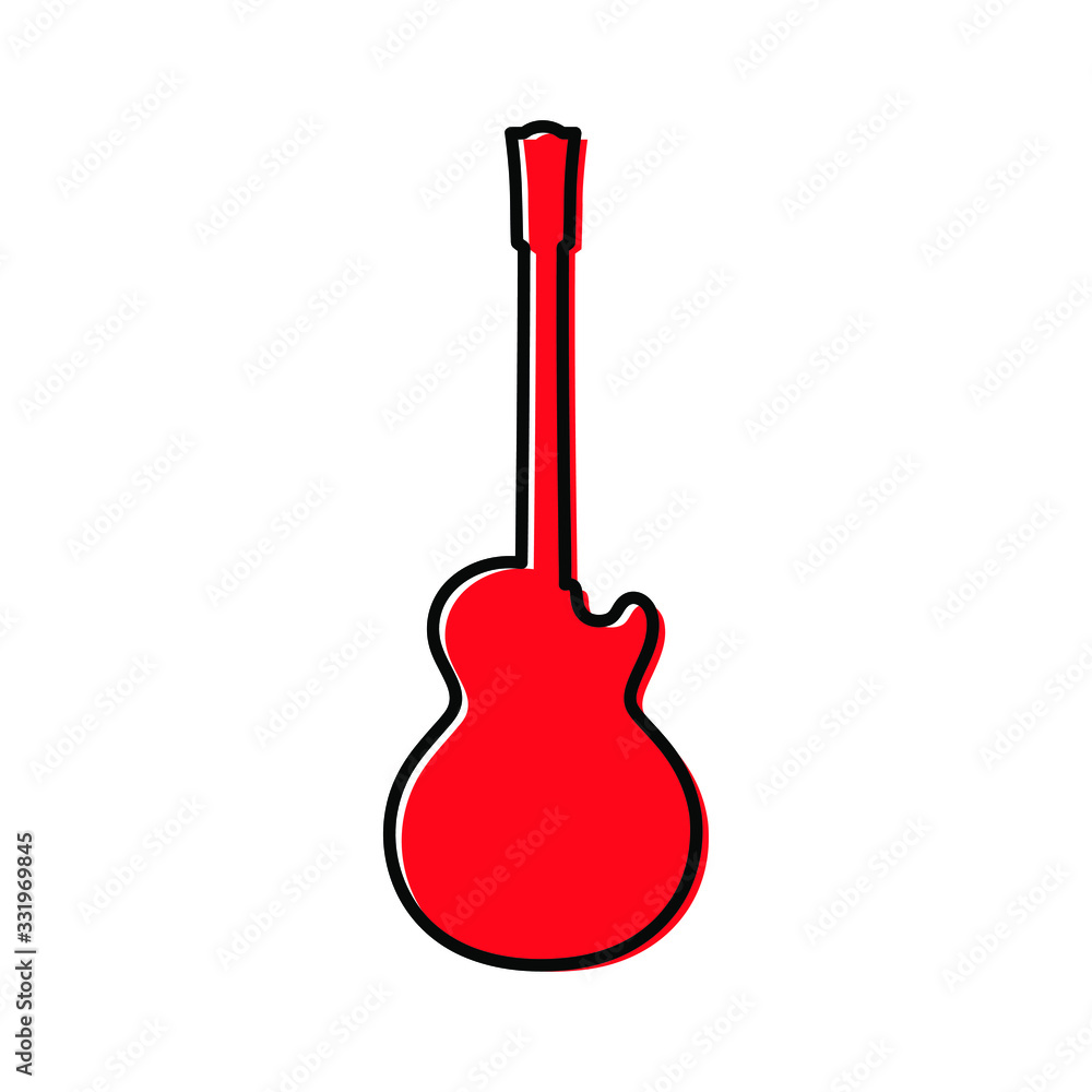 Abstract red electric guitar symbol on white backdrop. Design element ...