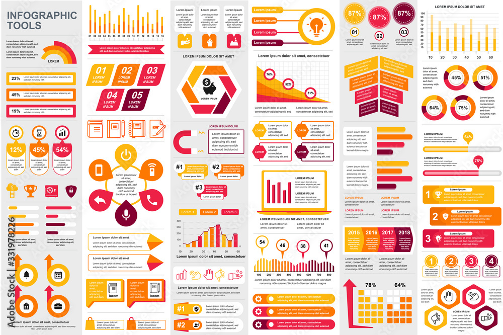 Business infographic elements set. Business processes visualisation ...