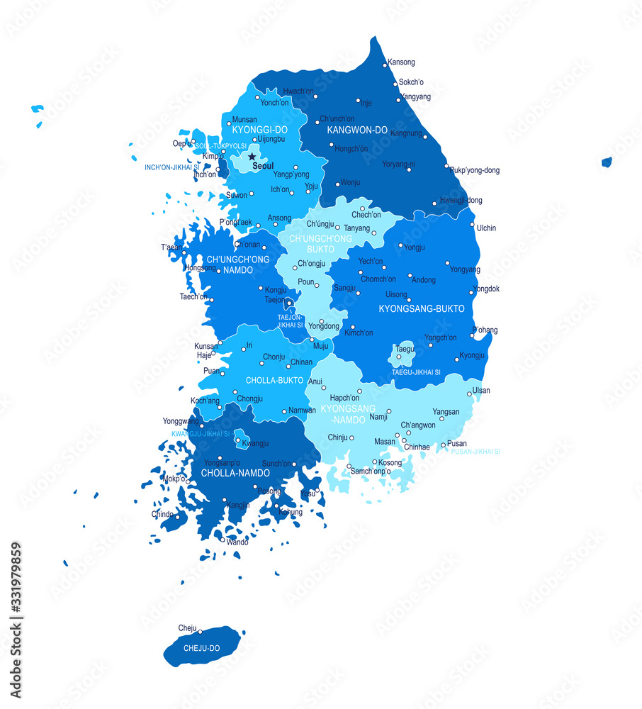 South Korea map. Cities, regions. Vector Stock Vector | Adobe Stock