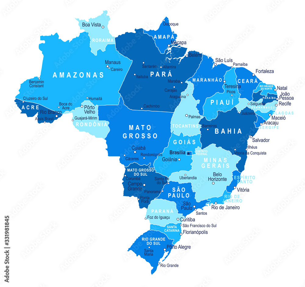 Brazil map. Cities, regions. Vector Stock Vector | Adobe Stock