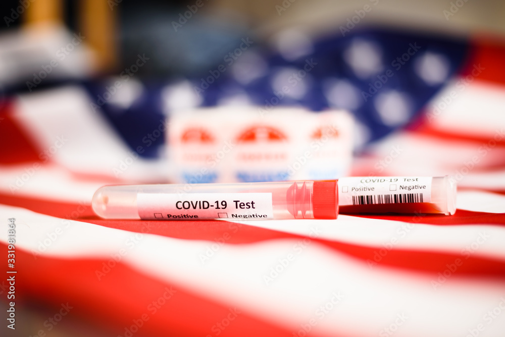 Diagnostic tests for covid19 on an American flag to the advance of the ...