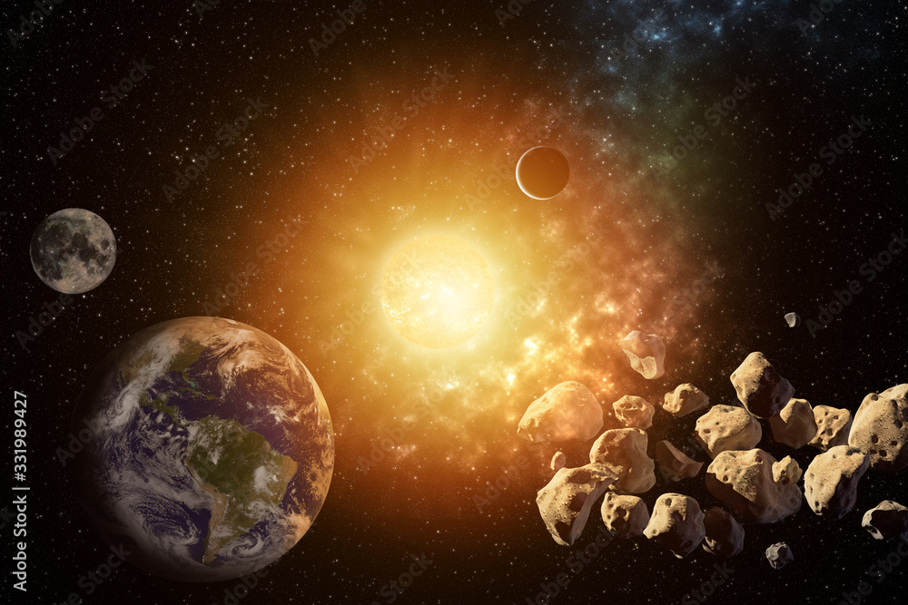 planets round the sun in the Solar system with asteroids in the ...