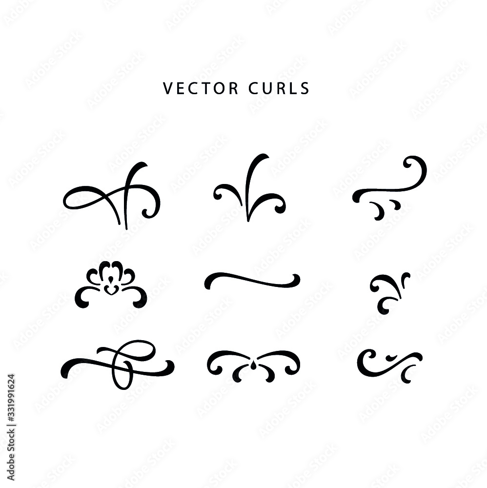 Black vector flourishing curls on white background Stock Vector | Adobe ...