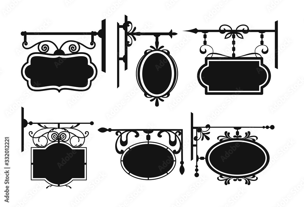Outside street signboard with original tracery hangers silhouette ...