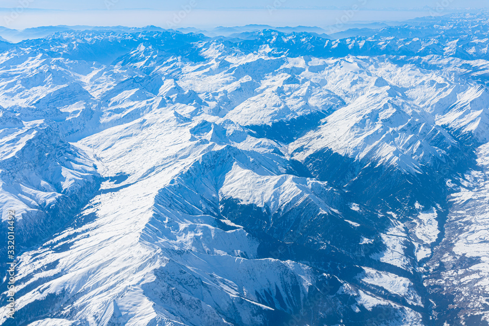Blue planet earth unique alpine aerial panorama. High altitude aerial ...