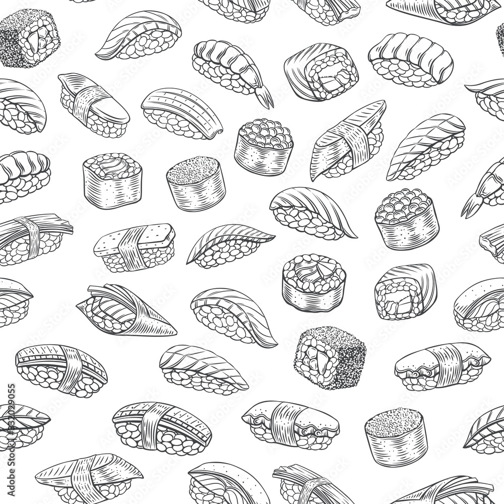 Seamless pattern sushi rolls Stock Vector | Adobe Stock