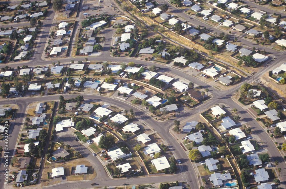 Aerial view of desert suburban homes in Tucson, Arizona Stock Photo ...