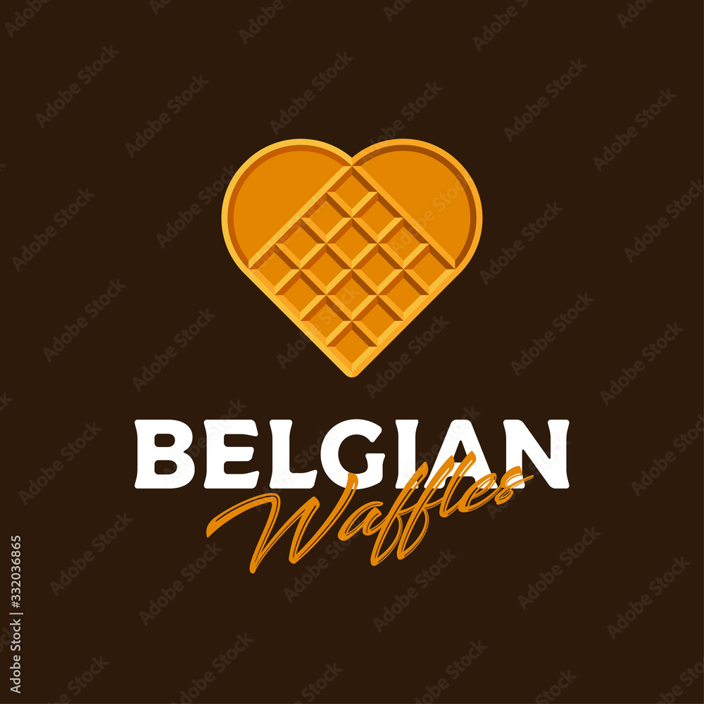 Belgian waffles logo. Waffle like heart. Love sweets emblem. Yummy ...