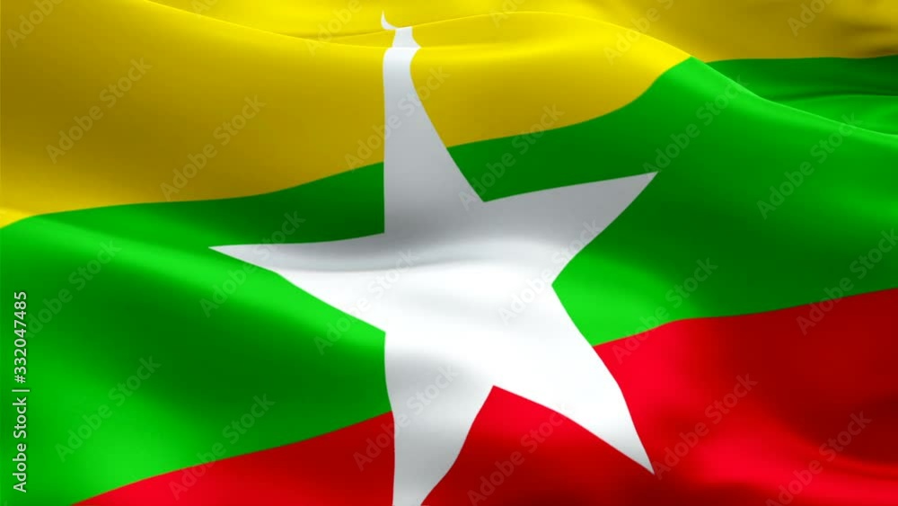 Myanmar waving flag. National 3d Burma flag waving. Sign of Myanmar ...