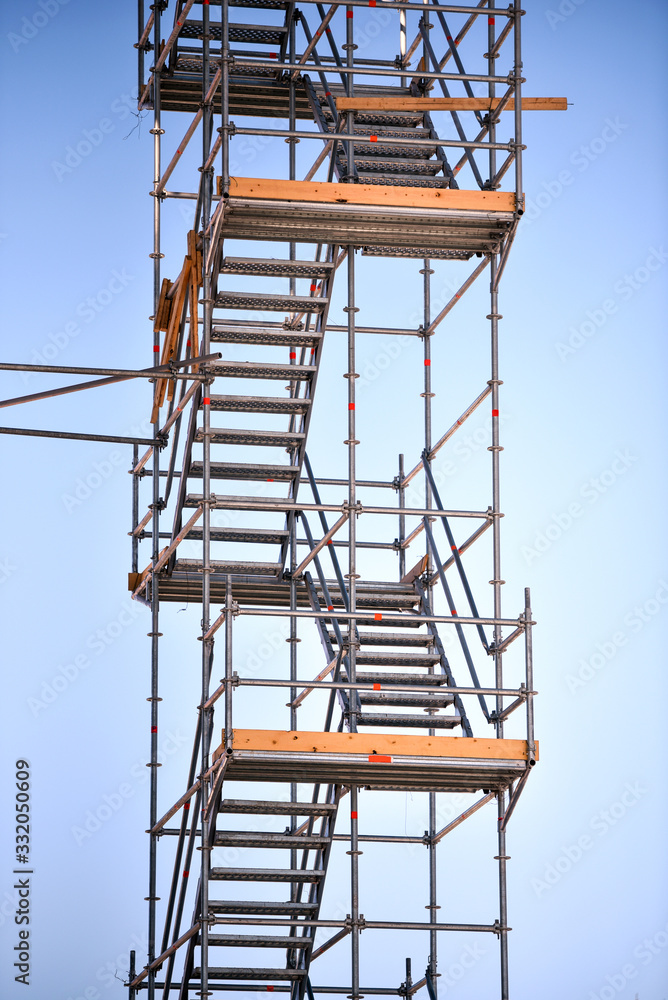 Tall scaffolding isolated at construction site with blue sky Stock ...