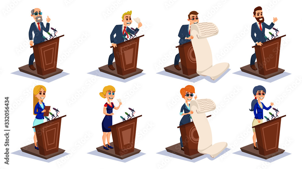 Cartoon People Public Speaker Set Vector Illustration. Man Woman ...