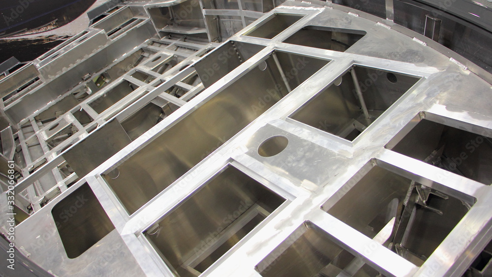 Stringers and bulkheads in professional metal powerboat bottom frame ...