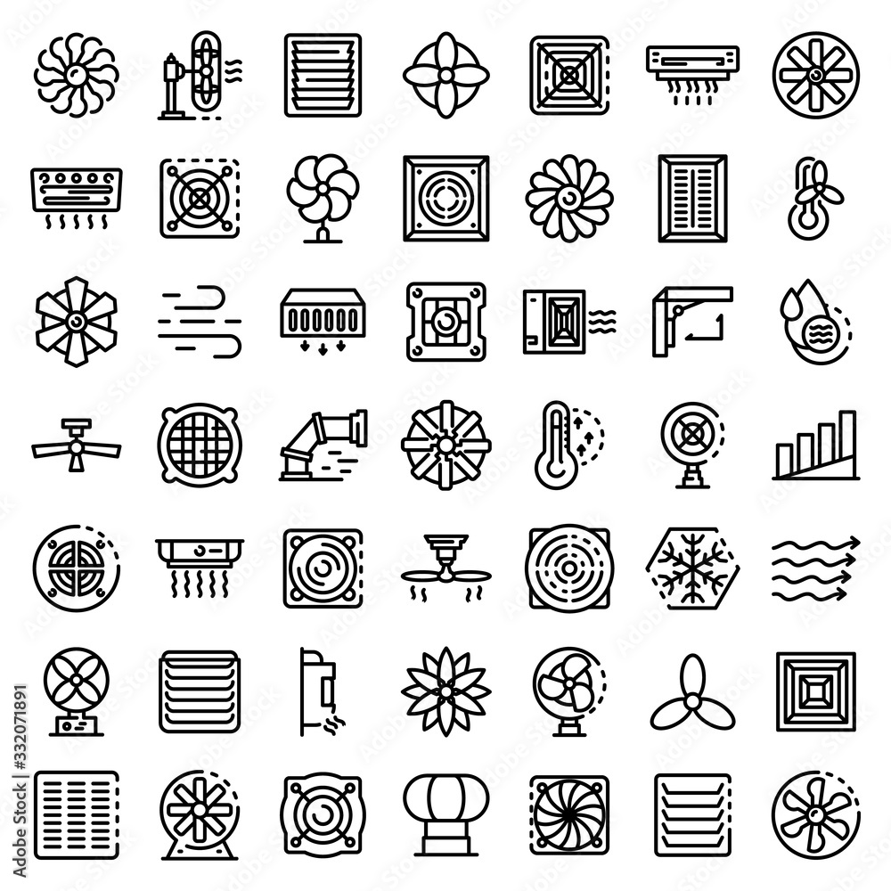 Ventilation icons set. Outline set of ventilation vector icons for web ...
