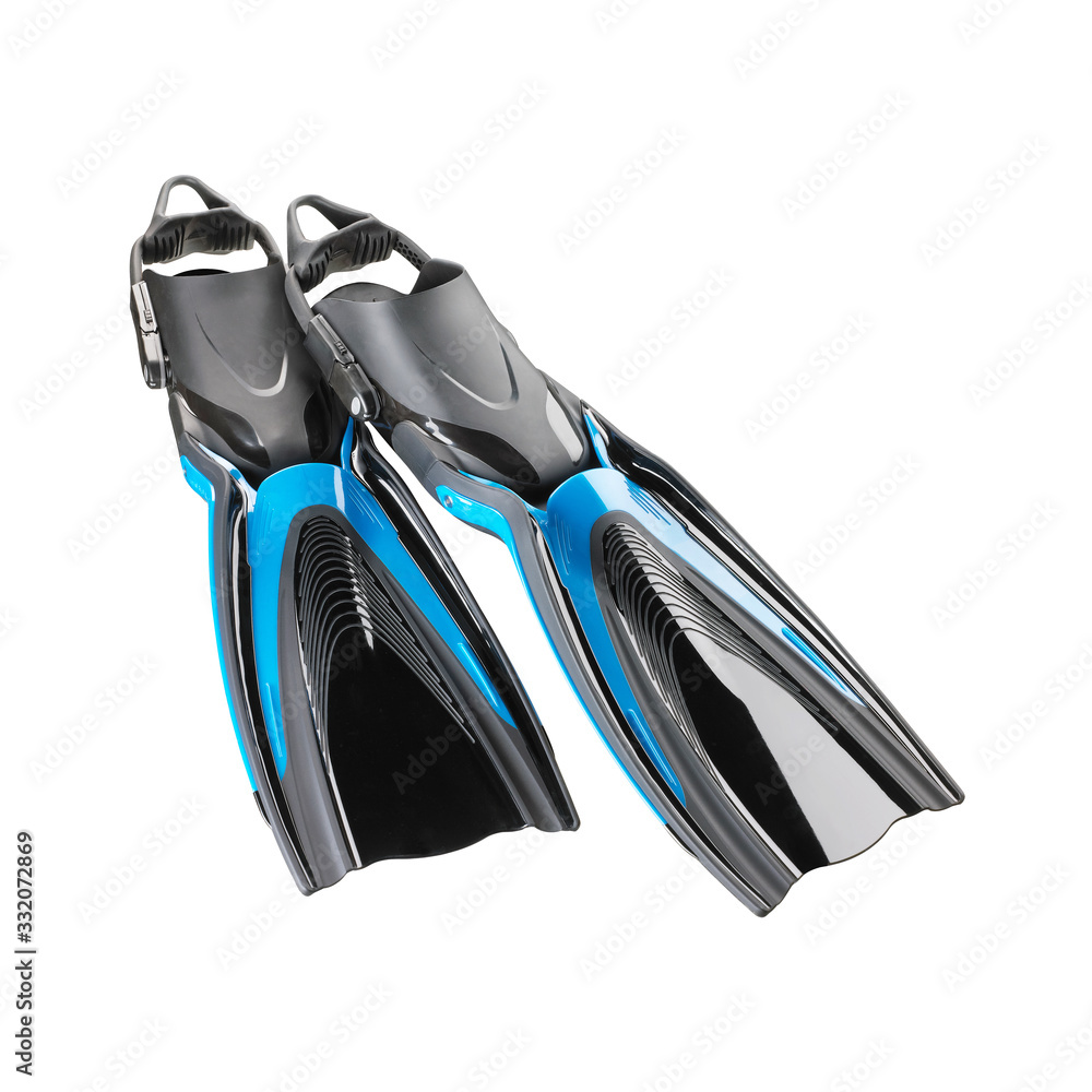 Swimfins Isolated on White Background. Black and Blue Swim Fins. A ...