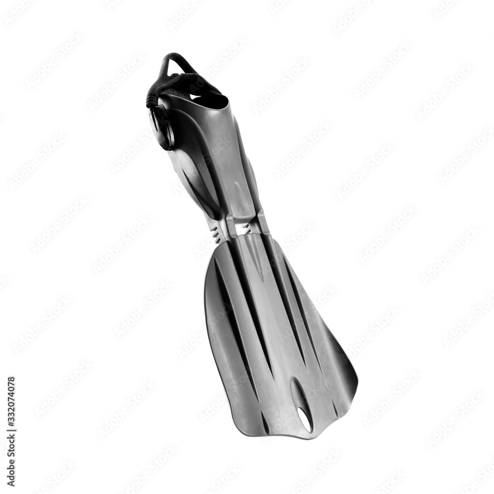 Flippers Isolated On White Background Front View Of Swim Fins Modern Black Swimfins Scuba
