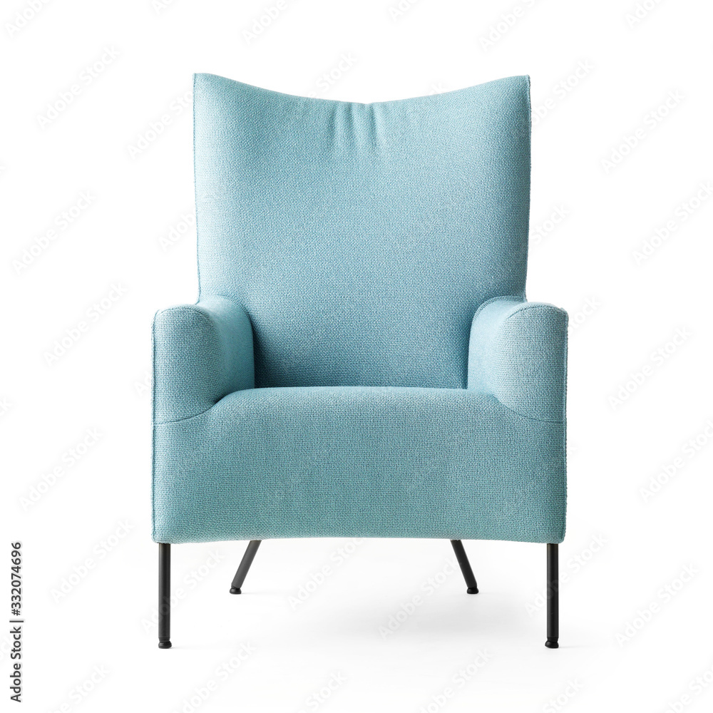 Upholstered Wingback Chair with Metal Feet Isolated on White Background ...