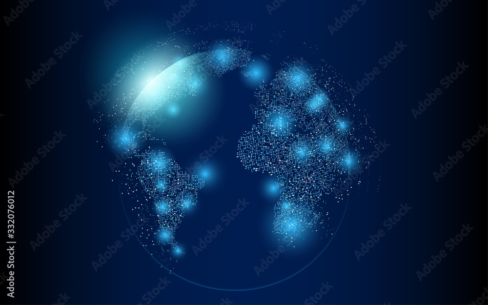 Vector world map illustration with glowing points Stock Vector | Adobe ...