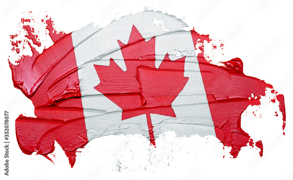 Canadian flag textured oil paint brush stroke, isolated on white ...