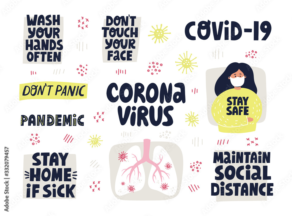 Coronavirus prevention. Hand drawn vector lettering for banner, flyer ...