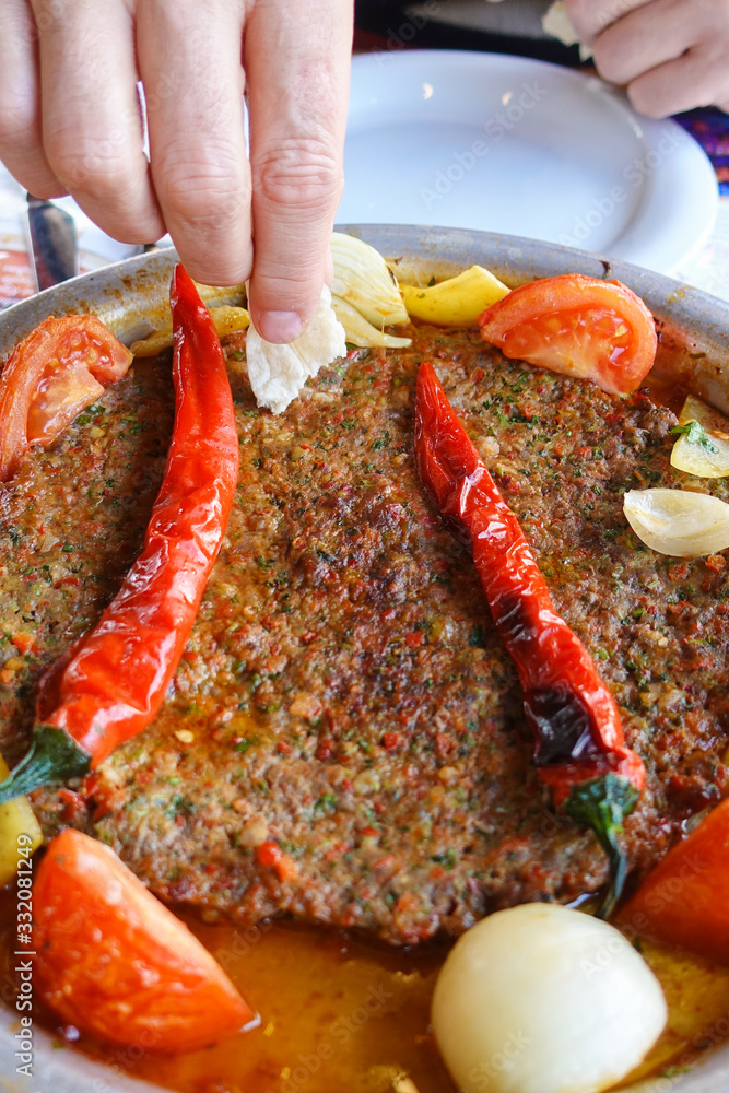 Traditioal tray (tepsi) kebab - Famous and belong the Hatay district of ...