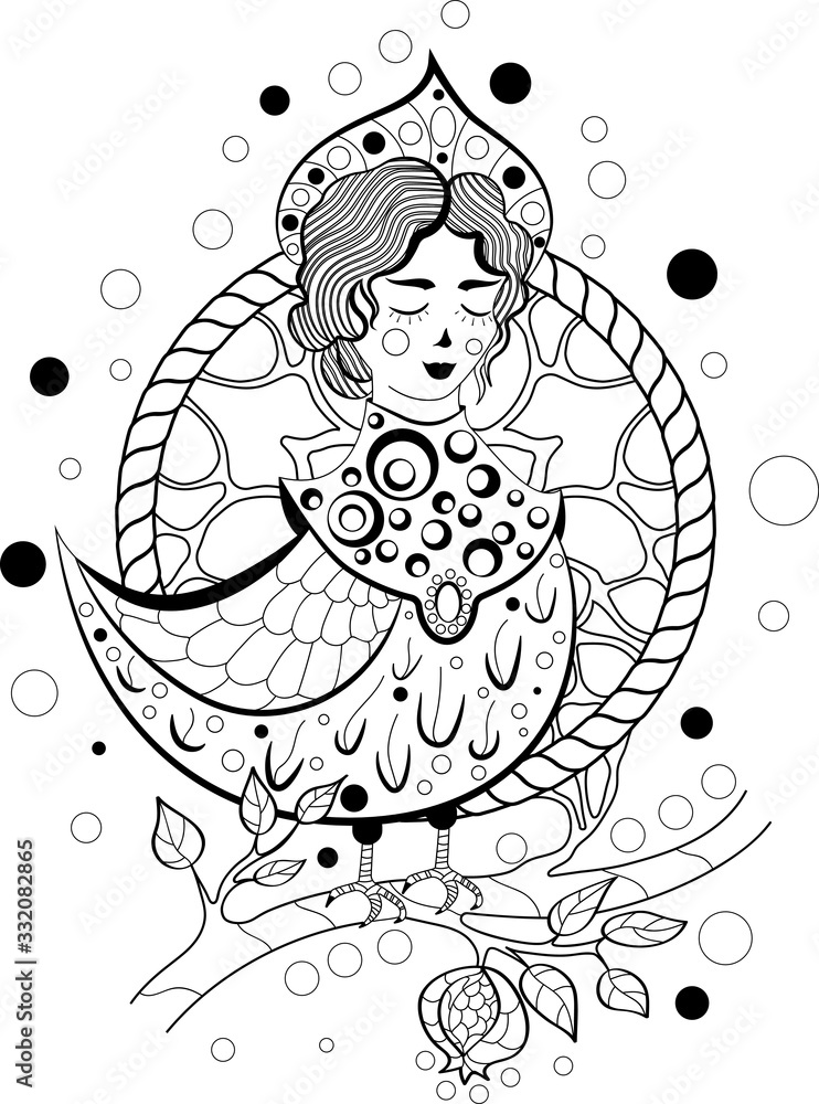 Hand drawn doodle lady bird creature for coloring book page Stock ...