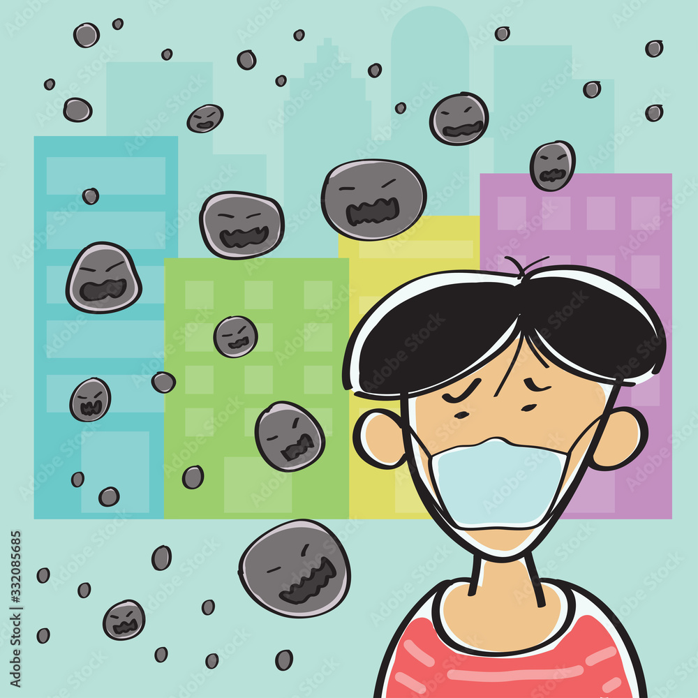 Cartoon vector Men wear mask for protect PM2.5 dust and Covid-19 with ...