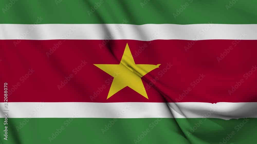 Suriname flag is waving 3D animation. Suriname flag waving in the wind ...