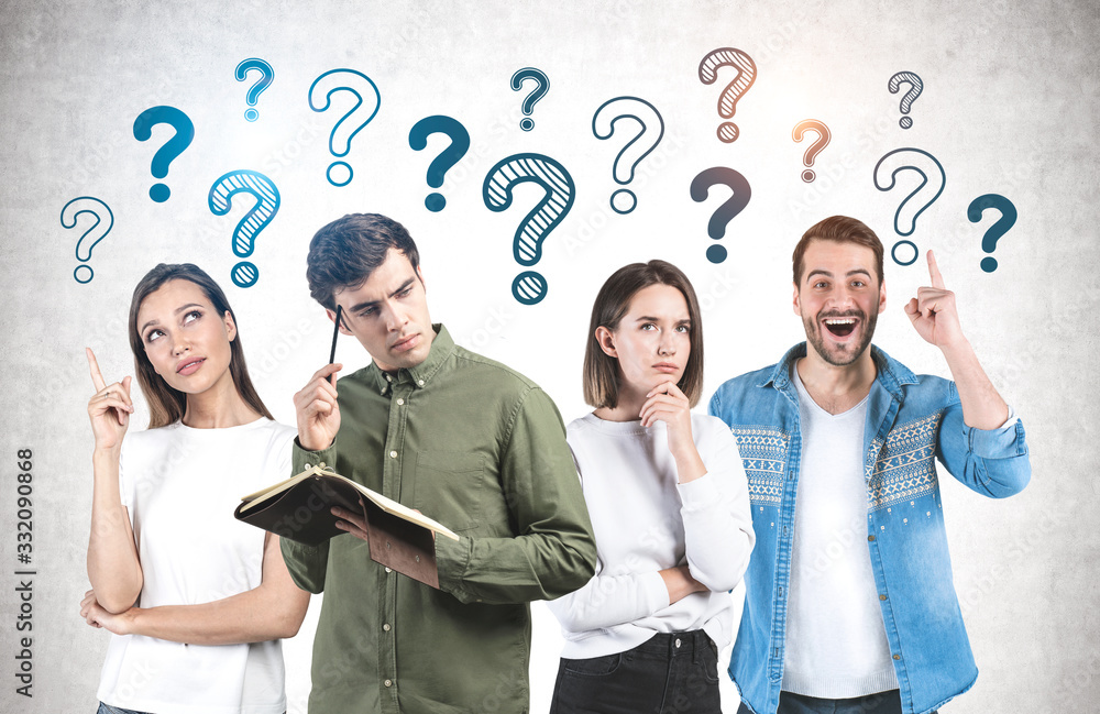College students team, question marks Stock Photo | Adobe Stock